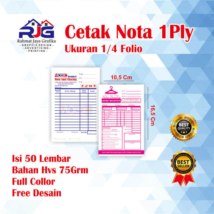 Promo Murah Cetak Nota Custom U. 1/4 Folio 1ply Nota bon kontan, Nota ...
