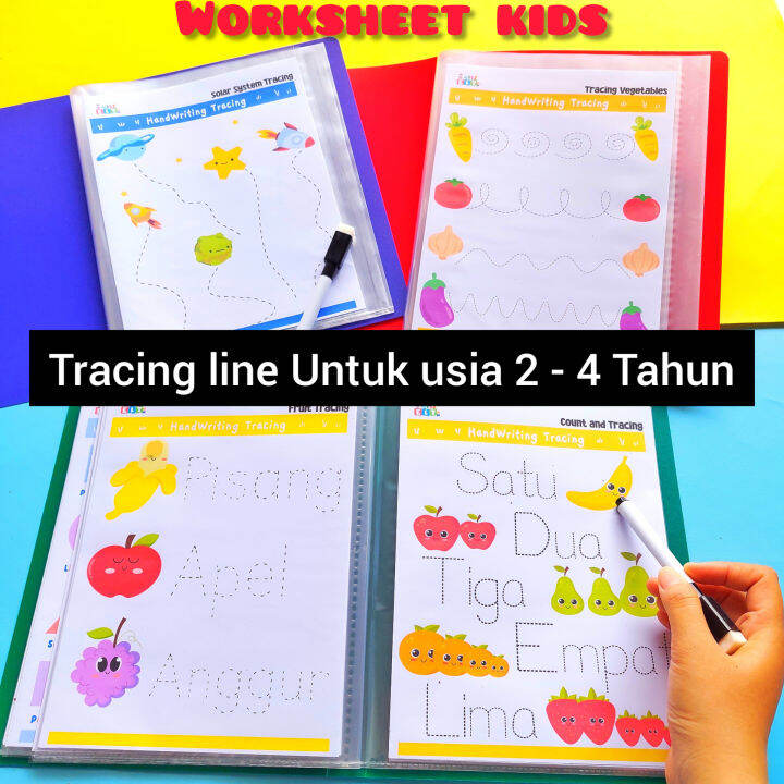 WORKSHEET PAUD & TK TRACING LINE Menebali garis 3 4 5 tahun | Lazada ...