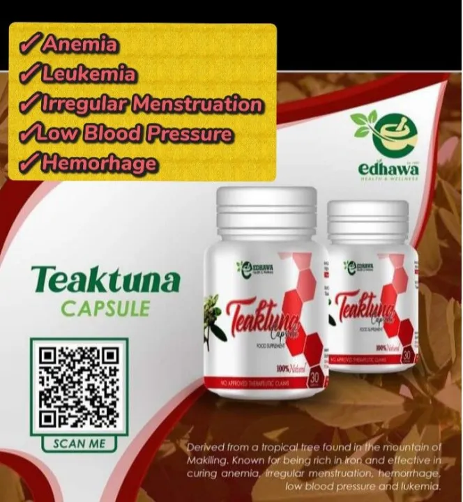 Edhawa TEAKTONA | 30pcs Herbal Capsules | Cures for Anemia | Helps ...