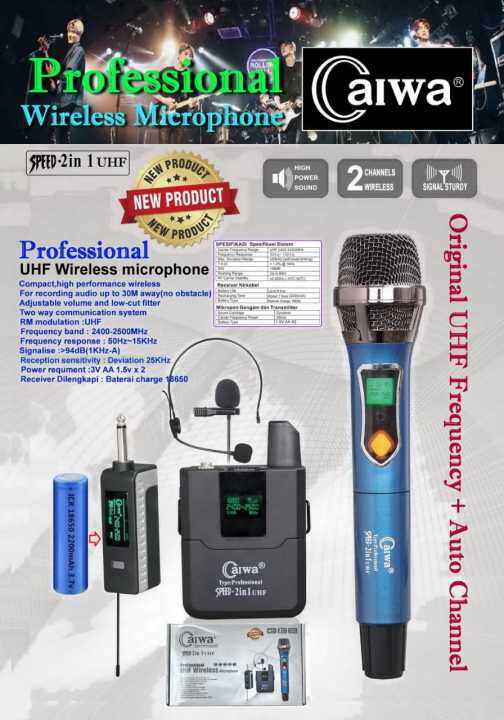 MIC WIRELESS CAIWA SPEED 2IN1 UHF KOMBINASI (1 handle,1 clip on, dan 1 ...