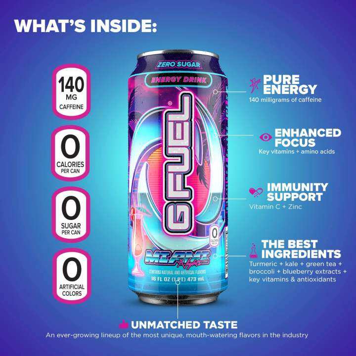 GFUEL Miami Nights Can Energy Drink | concentrate drink THcornucopia ...