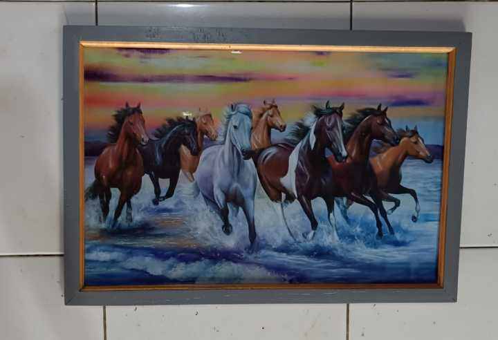 hiasan dinding lukisan cetak digital printing kuda fengsui lari plus ...