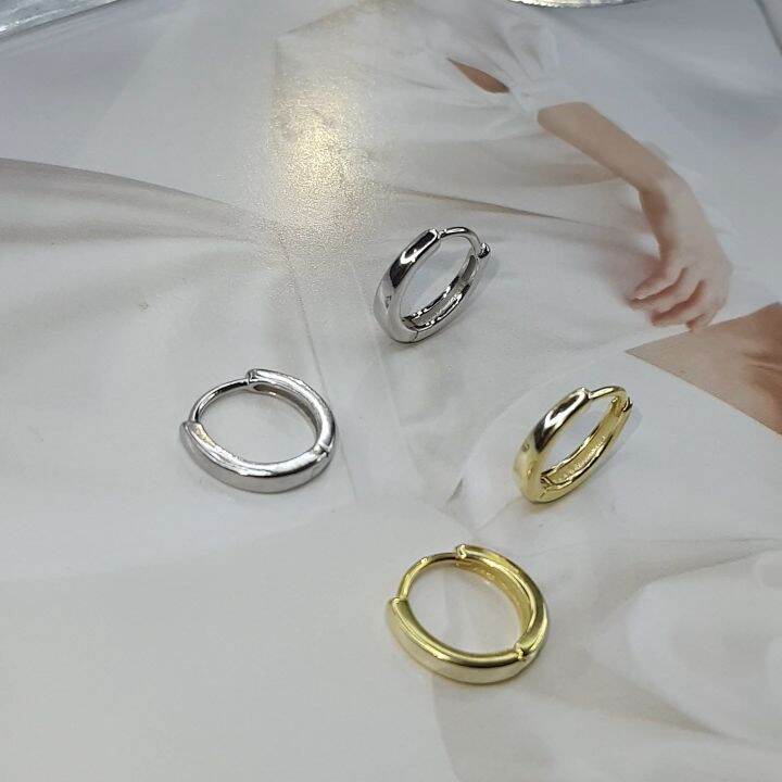 [พร้อมส่ง] ต่างหูห่วงเงินแท้ S925 รุ่น Care ห่วงขอบเหลี่ยมตรงกลางหนา มินิมอล สูงวงนอก12.3mm สี ...