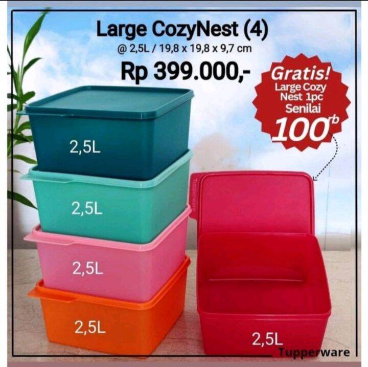 Tupperware Large Cozynest 2,5L kotak penyimpanan makanan besar warna ...