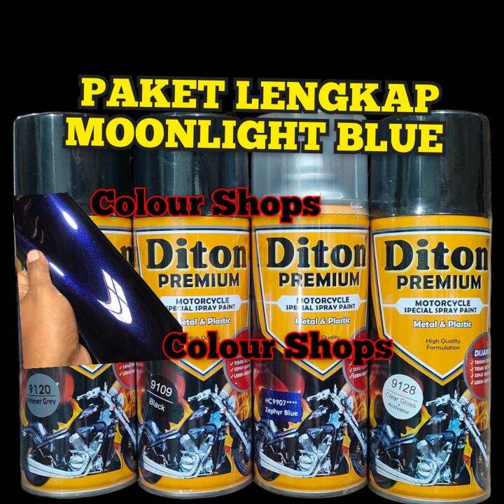 Pilok Cat Semprot Diton Premium Paket Lengkap Moonlight Blue Biru Hitam ...