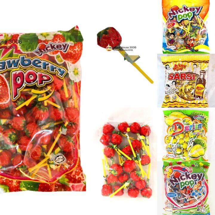 Nickey Pop 50’S Lollipop Series Mix Fruit Sour Sarsi Durian Strawberry Lolly Pops Ready Stock ...