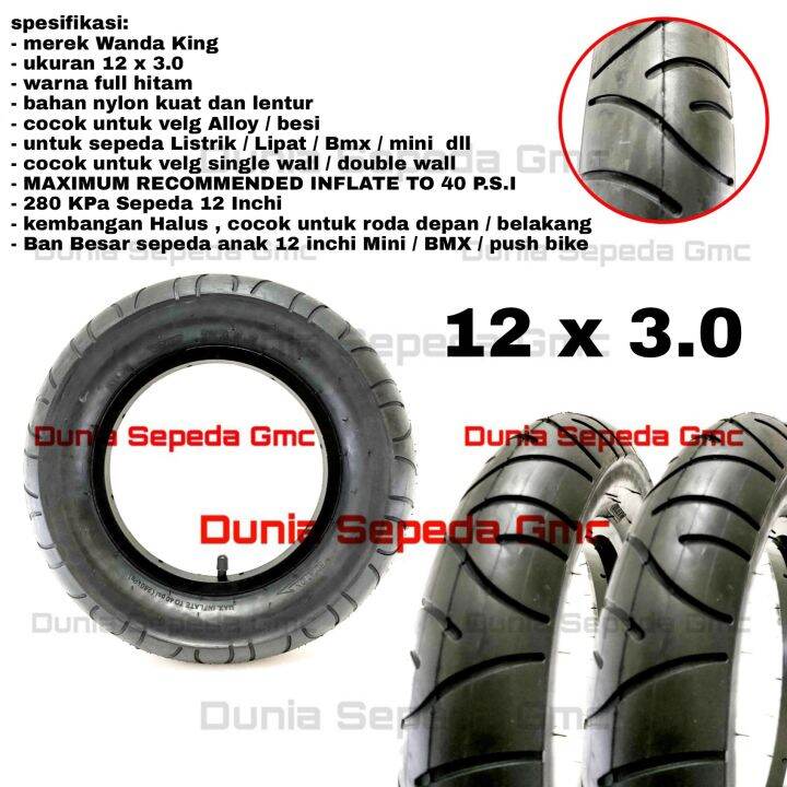 Ban Luar 12 x 3.0 Jumbo Besar Sepeda Anak BMX Mini Selis Listrik Push Bike 12 inchi wanda king ...