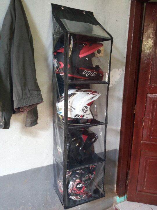 Rak Tempat Helm Gantung Dinding Polos Jumbo Tebal Alas Triplek 5 Susun Lemari Helem Motor Susun ...