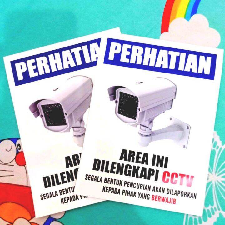 STIKER VINYL 20x15. PERHATIAN AREA INI DILENGKAPI KAMERA CCTV 24JAM. sign Rambu k3 safety ...