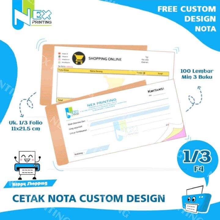 Cetak Nota Kwitansi 1/3 Folio Custom Design bisa Satuan ukuran Bon ...