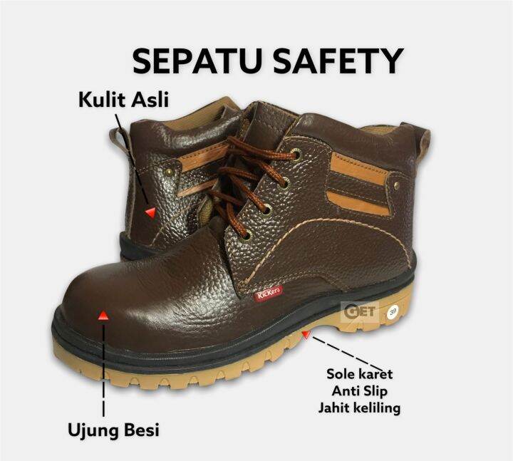 Sepatu Safety Kulit Sepatu Kulit Asli Sepatu Sefty Ujung Besi | Lazada ...