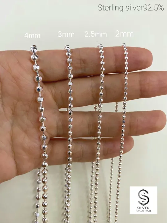 สร้อยคอเงินแท้ [ลายเม็ดตัดเหลี่ยม] Sterling Silver92.5% | Lazada.co.th