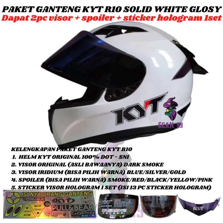 HELM KYT R10 SOLID WHITE GLOSSY VISOR SMOKE FULL FACE ORIGINAL DOT SNI ...