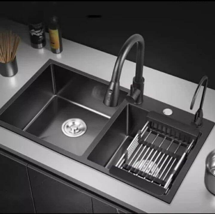 Kitchen Sink Hitam 8245 Paket Lengkap Kran Pipa Angsa / Bak Cuci Piring ...