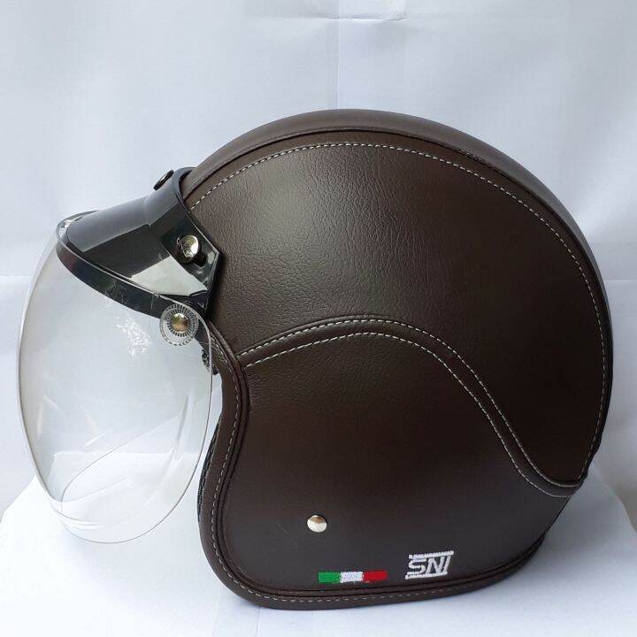 helm retro bogo kulit sni coklat tua kaca cembung | Lazada Indonesia