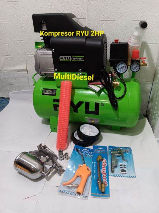 Paket Kompresor RYU 2HP 35Liter |SprayGun | Air Duster | Pentil Panjang | Selang 10m | Lazada ...