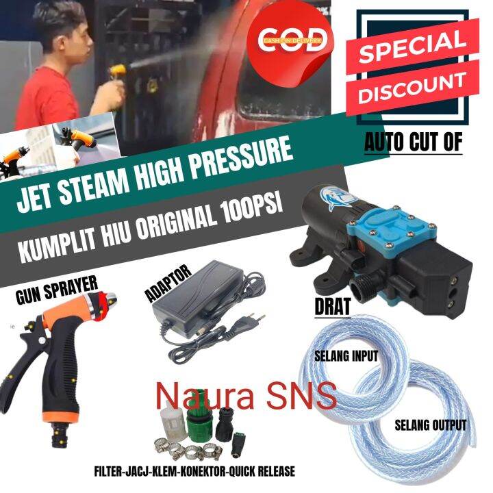 Paket steam Pompa Dc 12v Hiu 6.5Bar 5Lpm Paket Lengkap Alat Cuci Steam ...