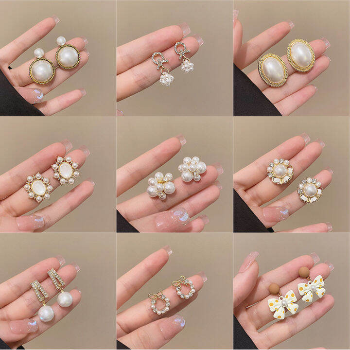 เครื่องประดับอัญมณีสำหรับผู้หญิงต่างหูมุกฝรั่งเศสย้อนยุคต่างหูเงิน S925 17ไมล์ | Lazada.co.th