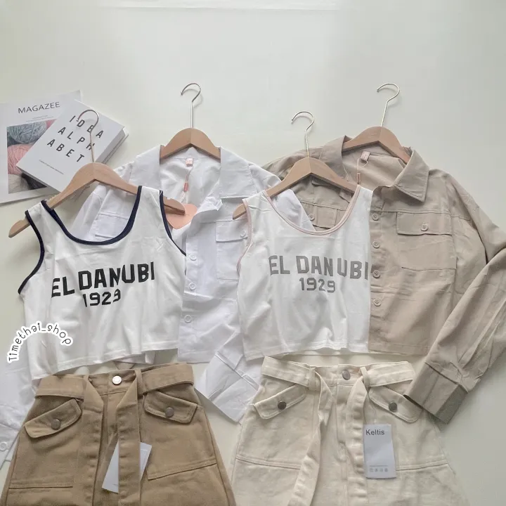 ♡Danubi set♡เซท2ชิ้น เสื้อกล้าม+เสื้อแขนยาวคลุมminimal style | Lazada.co.th