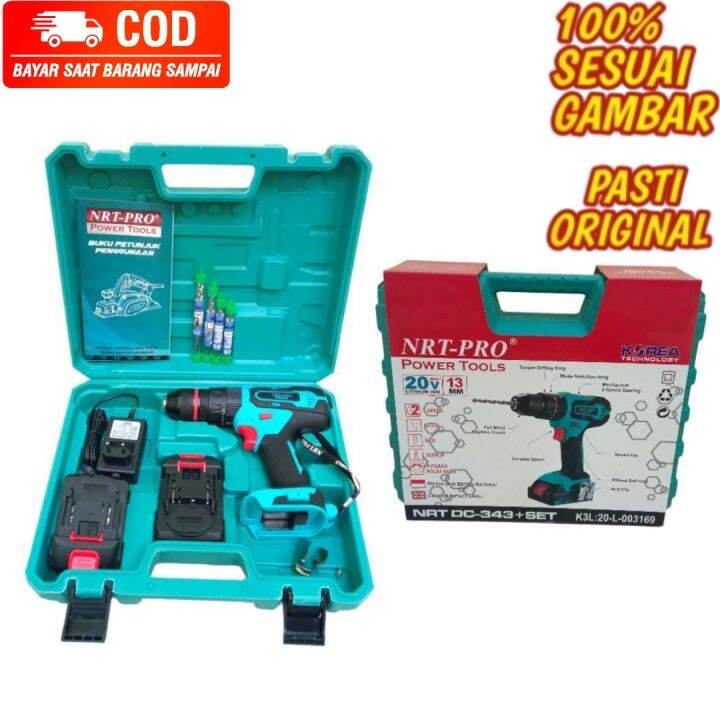 TERMURAH!! Cordless Impact Drill 20v NRT Pro 343DC set Bor Baterai ...