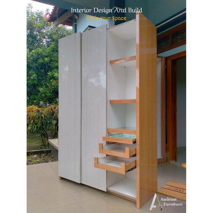 CUSTOM | Lemari Pakaian Sliding Rel Gantung Slowmotion Minimalis HPL ...