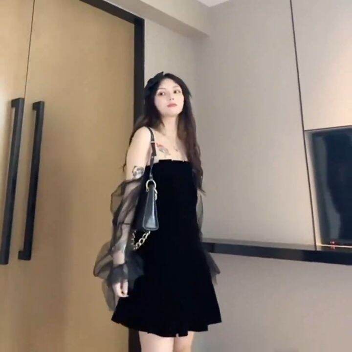 iblue🧸พร้อมส่ง🧸ชุดดำ ชุดกระโปรง เดรสรัดรูป ชุดเดรสสั้น ชุดเดรสสั้นเหนือ ...