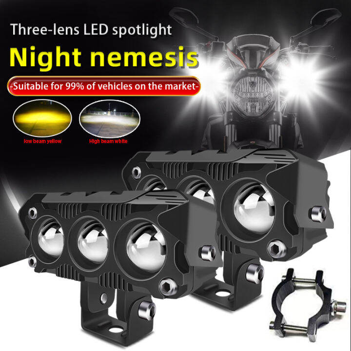Motorcycle LED Spotlight Super Bright 2 Colors Paving Optical Fisheye ...