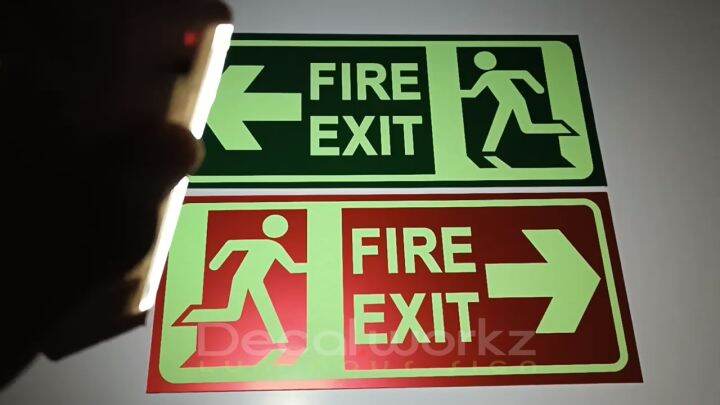 Luminous Fire Exit Sign Red Background Glow in the Dark in 3mm Sintra ...