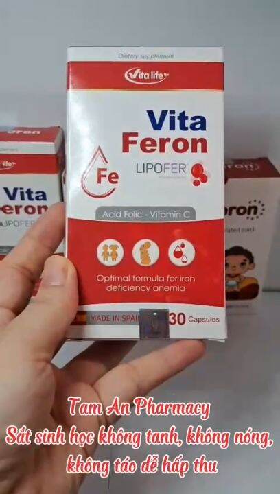 Vita Feron Sắt Sinh Học Lipofer Và Acid Folic Không Tanh Không Nóng Dễ Hấp Thu, Viên Uống Bổ ...