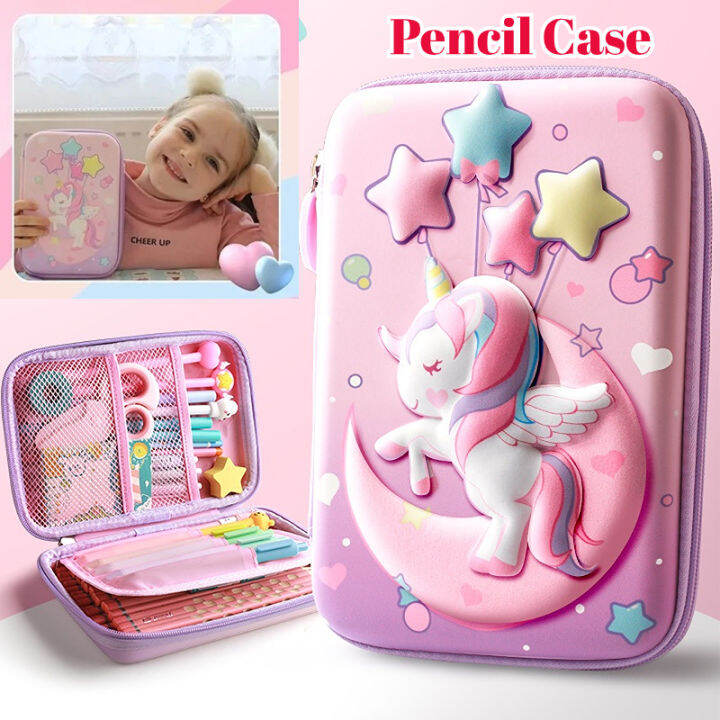 3D Unicorn Pencil Case Pencil box Large Capacity Student Cartoon Pony ...