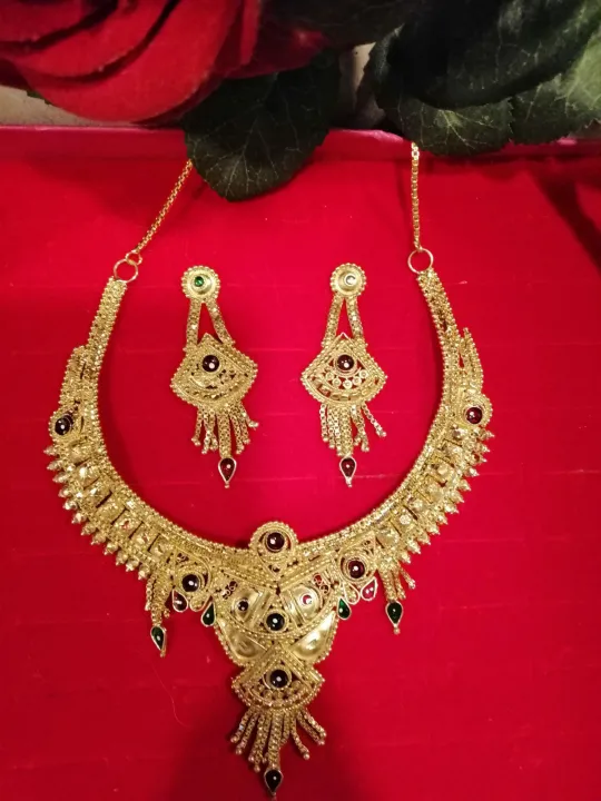 INDIAN TRADITIONAL GOLD PLATED NECKLACES RANTAI LEHER EMAS SALUT RANTAI ...