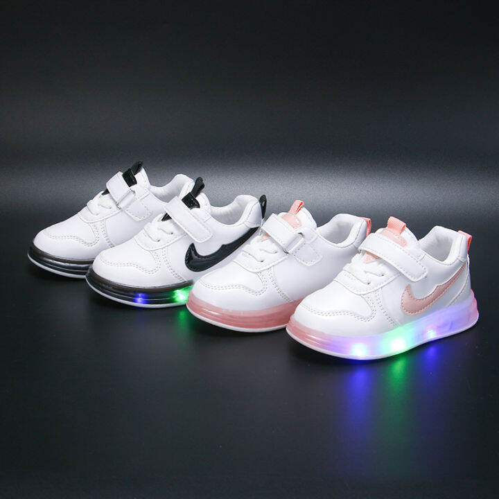 LED velcro baby shoes light up white shoes sneakers for kids size21-30 ...
