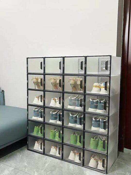 SET OF 6/8/12pcs Foldable Shoe Box Clear Plastic Shoe rack storage box ...