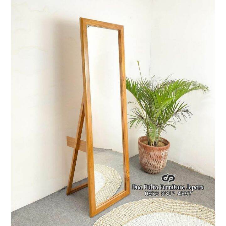 kaca cermin full body standing mirror rangka kayu jati | Lazada Indonesia