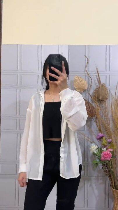 Ami Collection - Kemeja Oversize Transparan / Kemeja Wanita Polos / Kemeja Outer Oversize ...