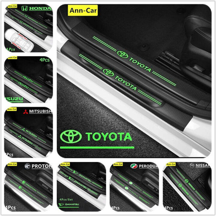 【Ann-Car】4pc/Set Car Luminous Door Side Step Sill Strip Carbon Fibre ...