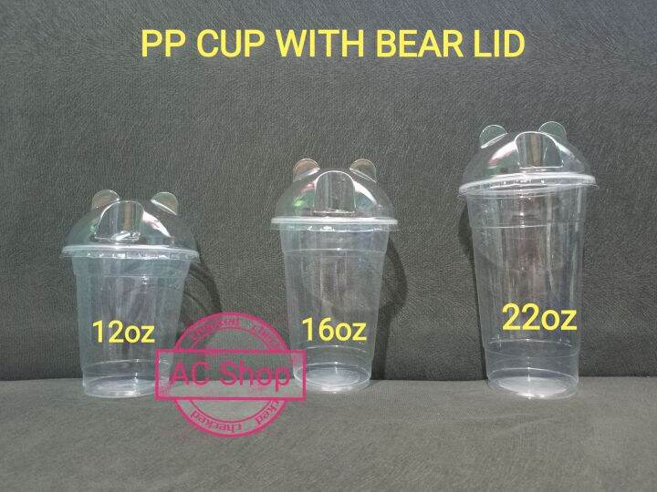 Milktea Plastic Cup with 95mm bear lid 12oz 16oz 22oz (SOLD BY 25 ...