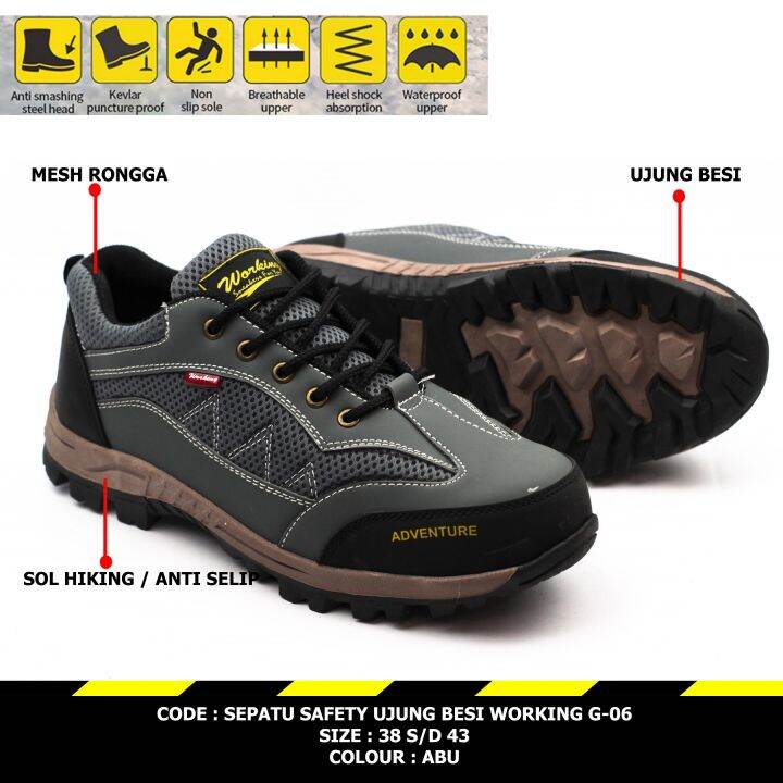 Sepatu Pria Safety Ujung Besi Working G-06 Sepatu Tracking Hiking ...