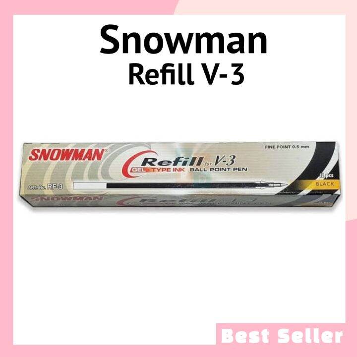 Refill Isi Gel Pulpen Snowman V-3 Fine Point 0.5mm Hitam 1 Pack Isi 12 ...