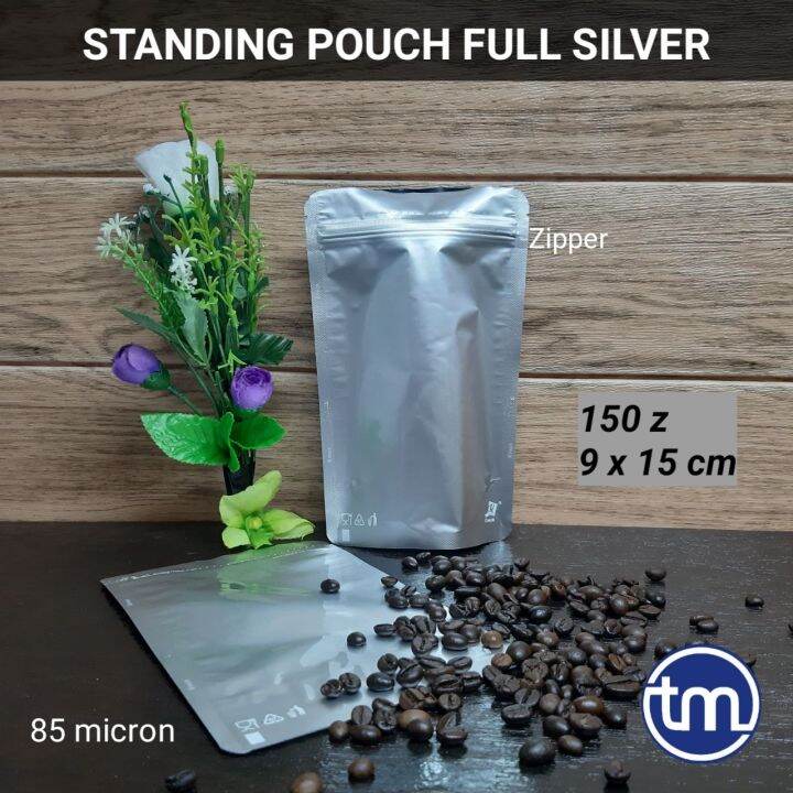 KEMASAN MAKANAN PACKAGING STANDING POUCH FULL FOIL SILVER ZIPPER KPACK ...