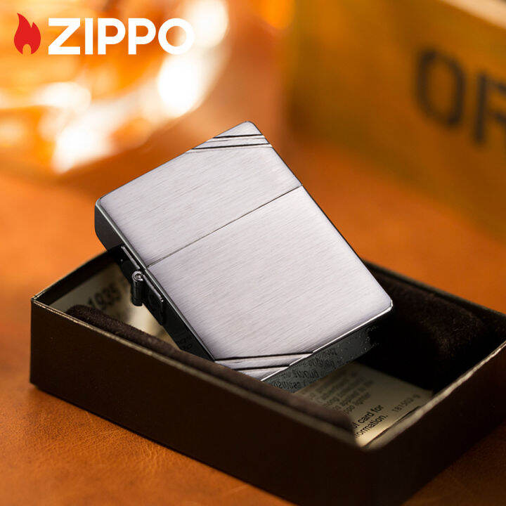 Zippo 1935 Repli-ca Vintage Brushed Chrome Pocket Lighter 1935.25（ Lighter Without Fuel Inside ...