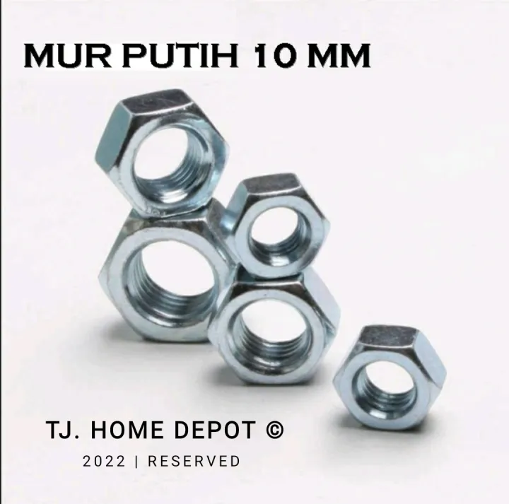 50 pcs MUR PUTIH 10 mm Drat Kasar utk Baut Panjang As Drat Long Drat ...