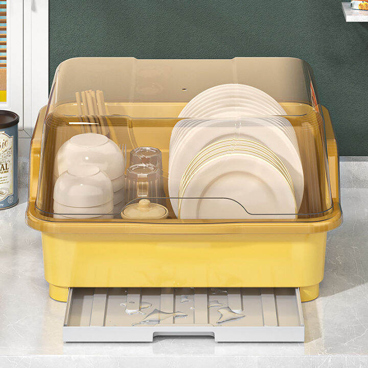 Dish rack with drainer Kitchen storage box dish Rack with Cover Dust ...