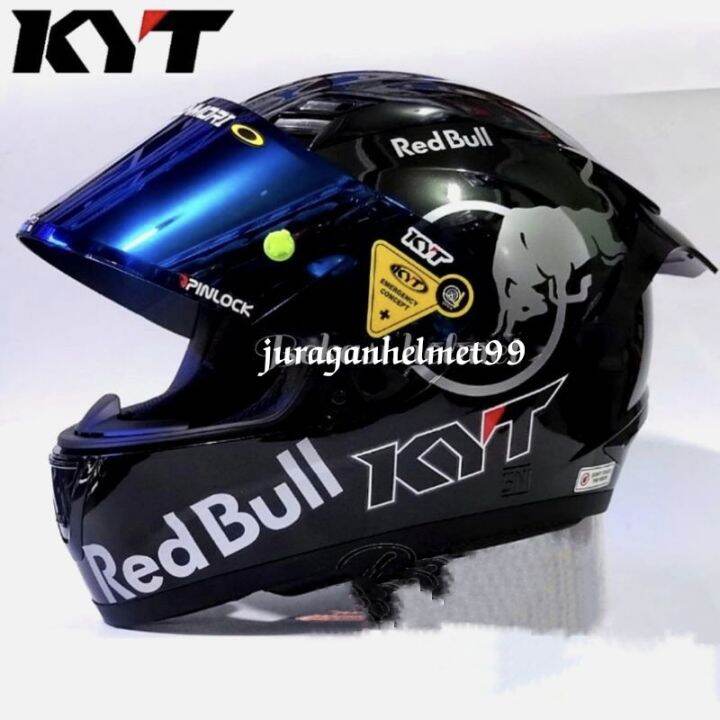 helm full face kyt r10 black glossy paket ganteng red bull | Lazada ...