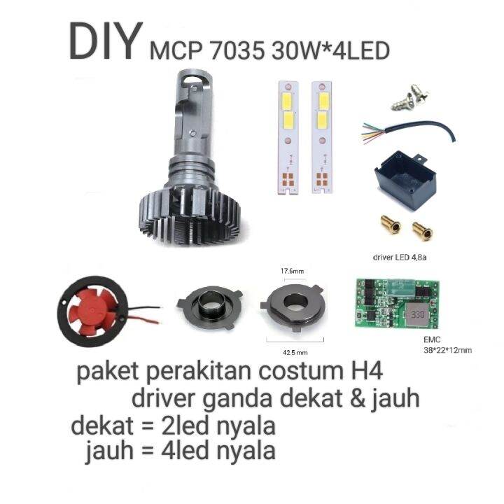 LED H4 PERAKITAN UPGRADE CIP LED MCP 7035 2*30W UNTUK SETIAP SISI UNTUK MOTOR | Lazada Indonesia