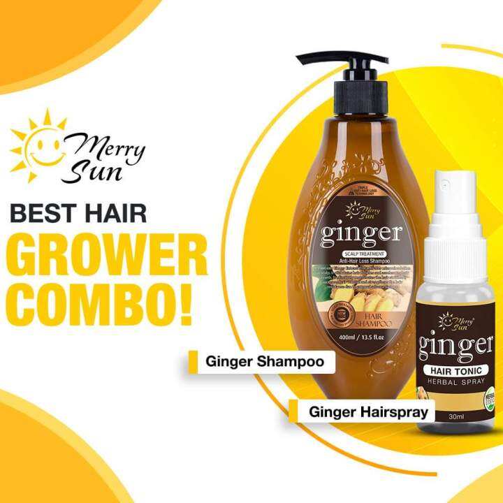 Ginger Shampoo Natural Anti Hair Loss Shampoo 400ml And Hair Tonic Spray 30ml Ginger Conditioner