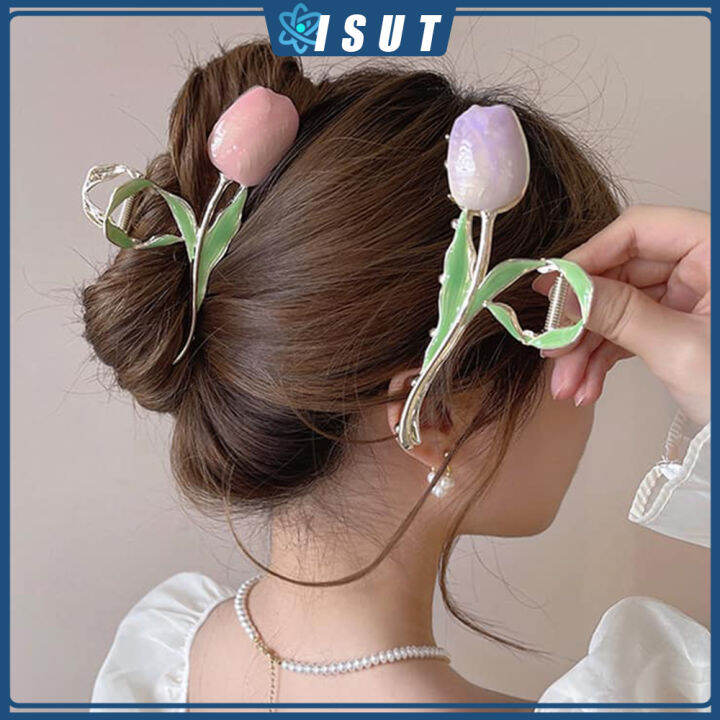 Elegant Tulip Flower Metal Hair Clips For Women Flower Large Claw Clips ...