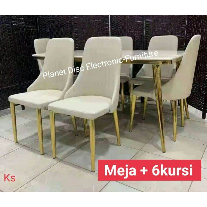 Meja Makan Marmer 6kursi Kaki Stainless Gold Dining Set 150cm Meja makan batu Dining Table Promo ...