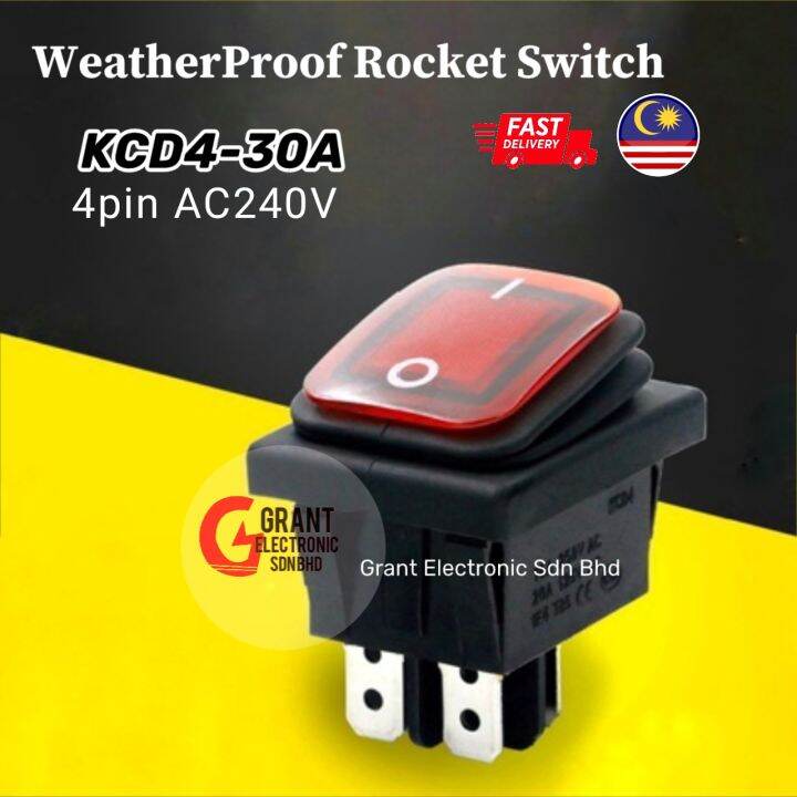 30A 250VAC 4Pin Waterproof Rocker Switch KCD4 Double Port On Off Switch ...