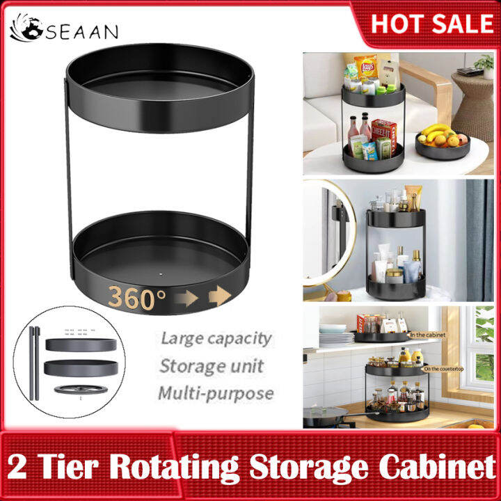 Rotating Spice Rack Organizer For Cabinet Kitchen 2 Tier Large Metal ...